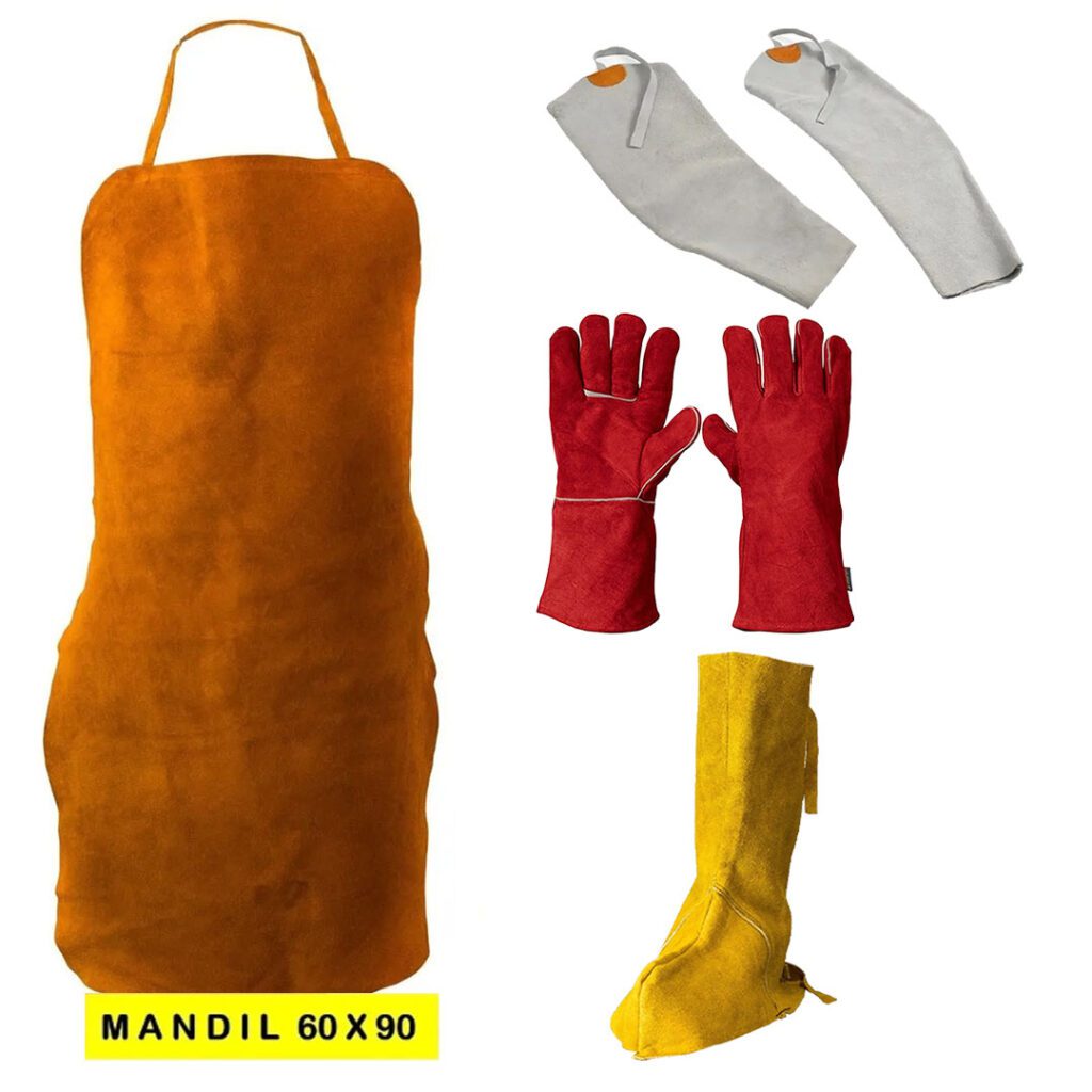 Kit Soldador Guantes, Mangas, Mandil Carnaza , Polainas – Señor Seguridad